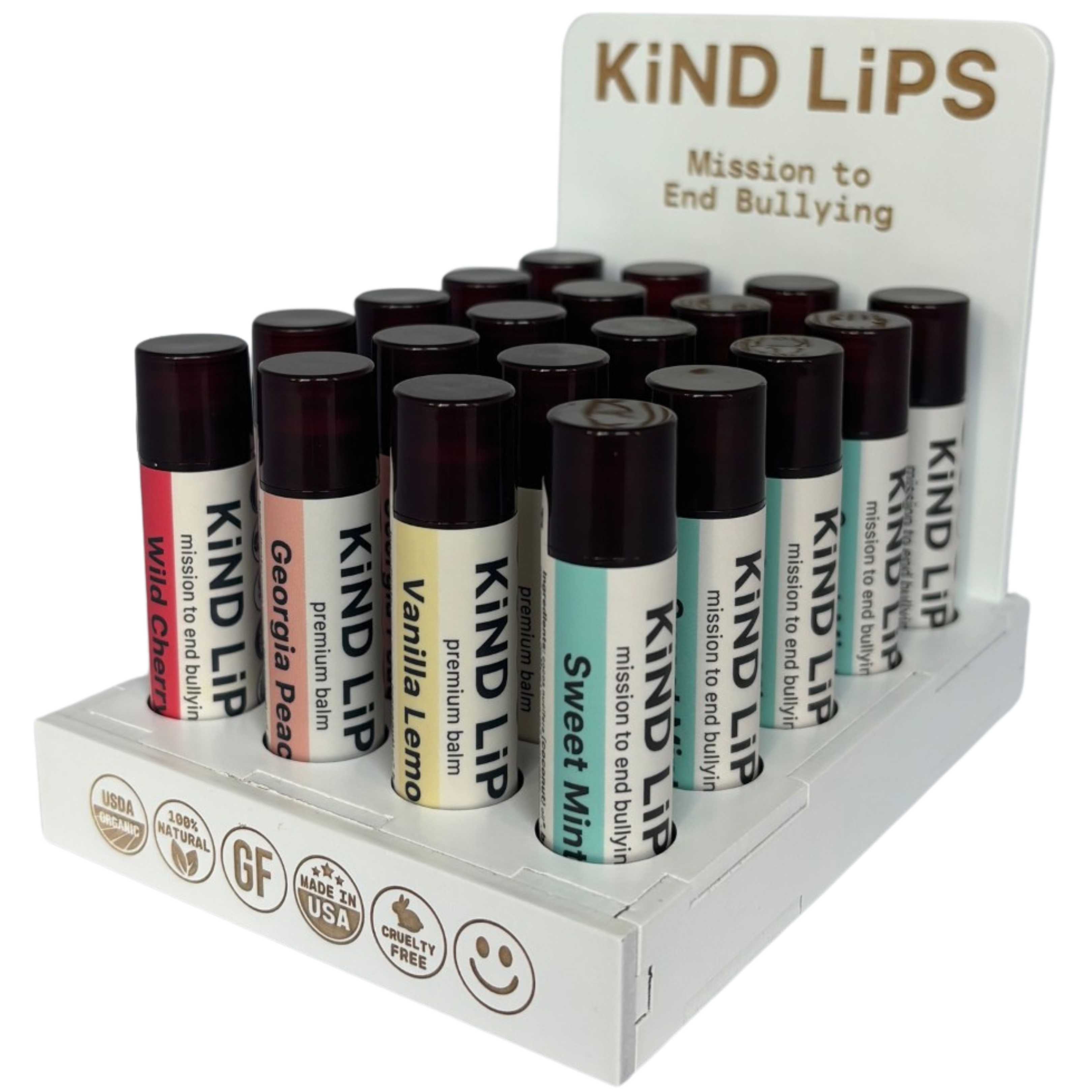 Organic Lip Balm, 40 Ct Wood Display, Best Sellers Variety – Birch Theory